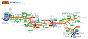 Autovía A-92 (España) (actualizado 2025) | Salidas, peajes, radares ...